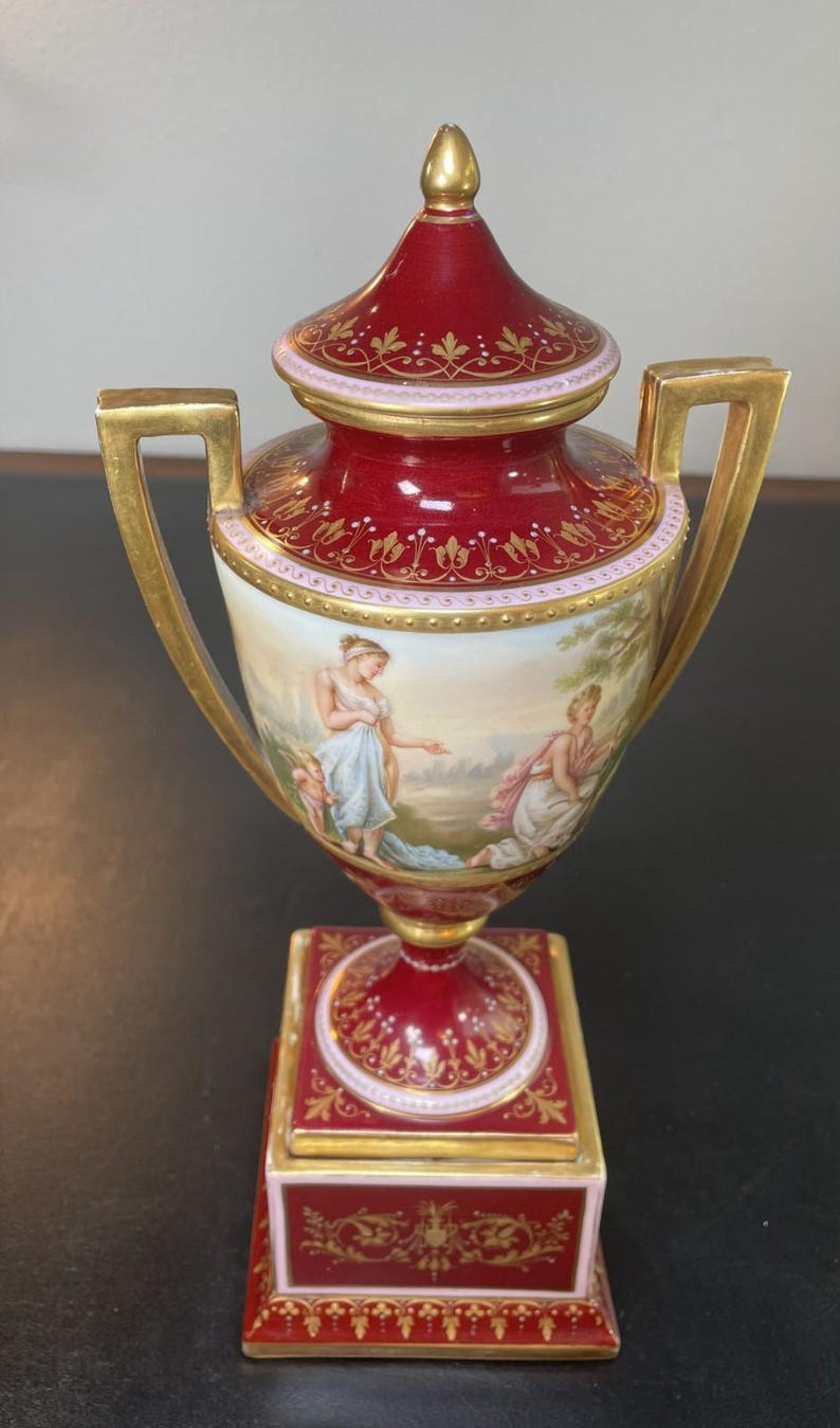 Antique Austrian Royal Vienna Porcelain Urn Hand Painted Scene Minerva ...