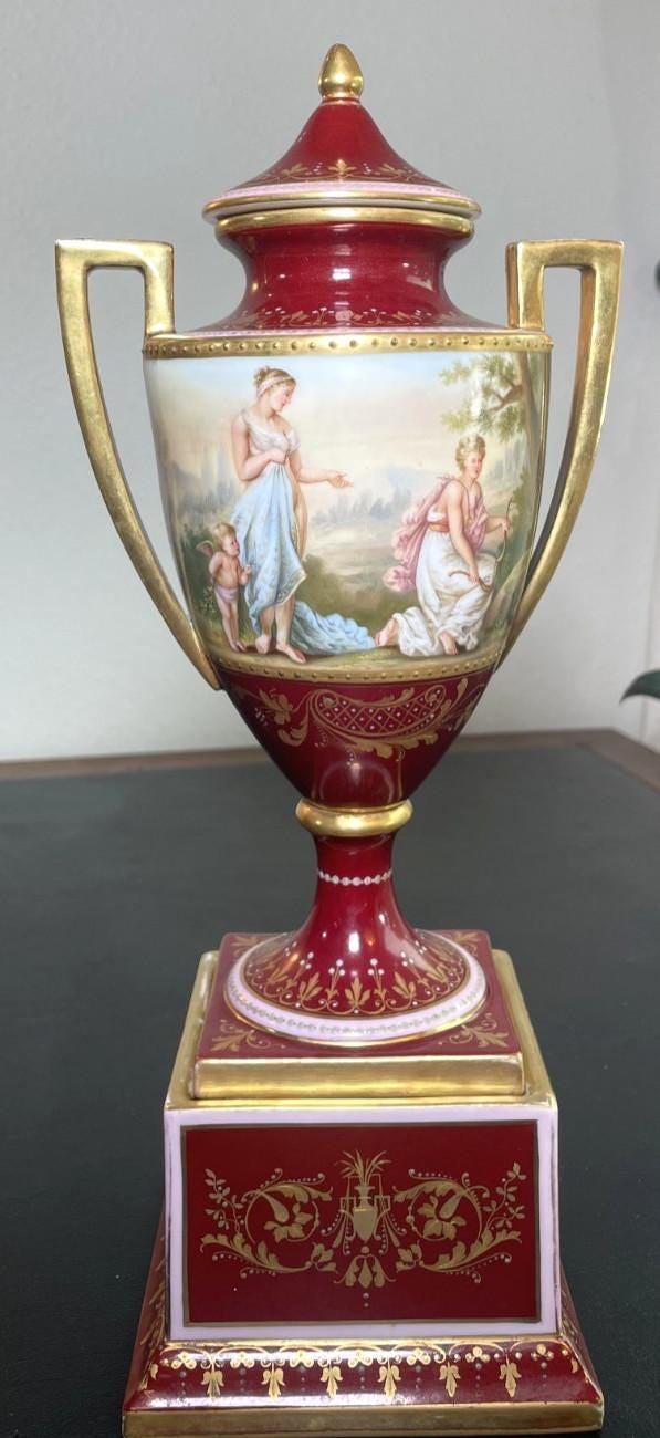 Antique Austrian Royal Vienna Porcelain Urn Hand Painted Scene Minerva ...