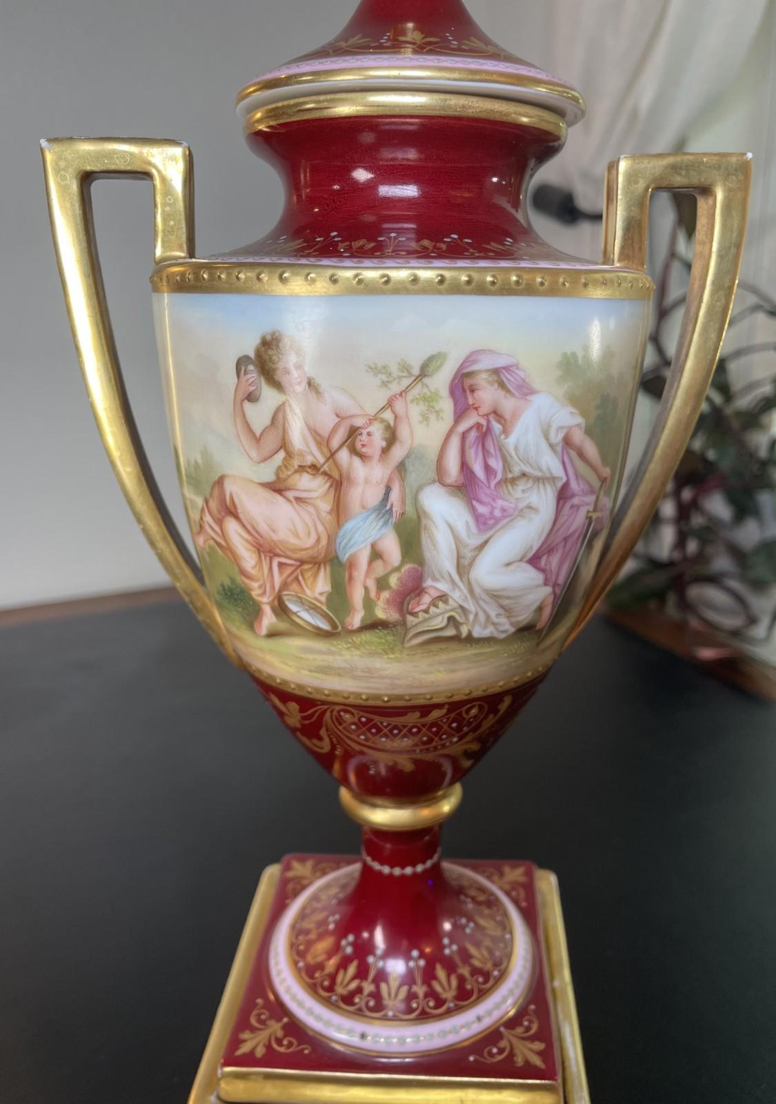 Antique Austrian Royal Vienna Porcelain Urn Hand Painted Scene Minerva ...