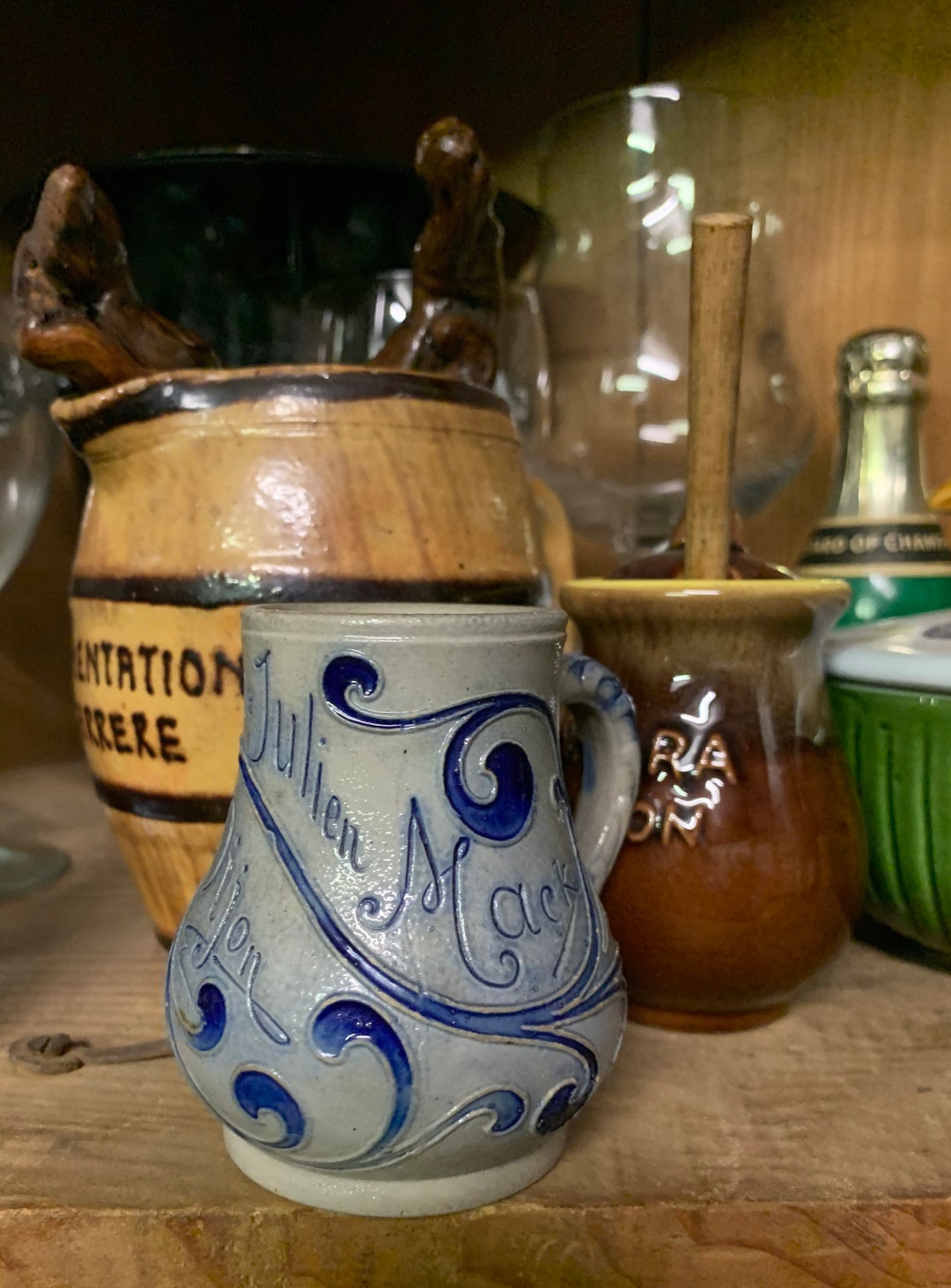 French Country Mustard Blue Grey Stoneware Pot, Moutarde Julien Mack ...
