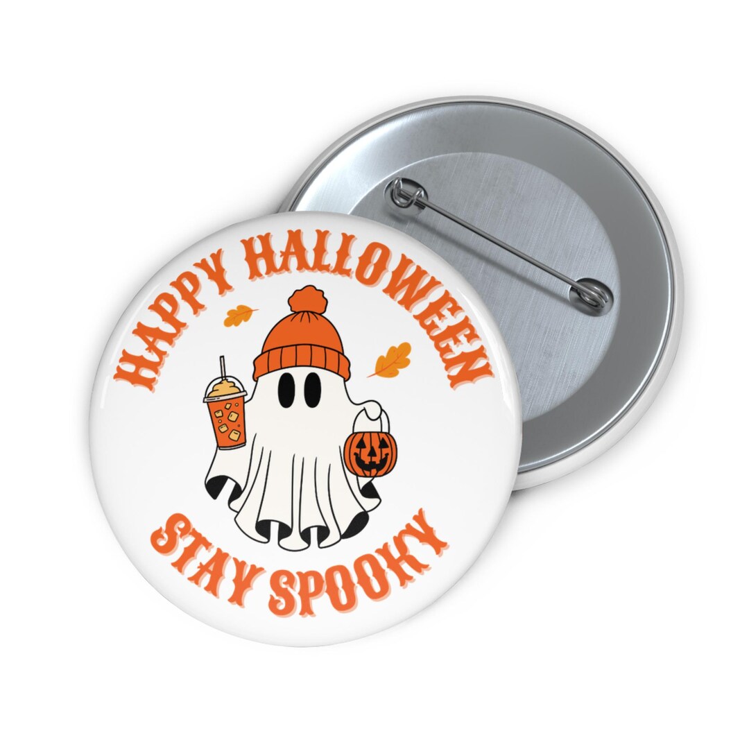 Stay Spooky Ghost Pin | Coffee Halloween Button | Cute Spooky Fall ...