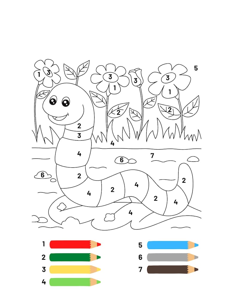 Spring Color by Number – Set of 5 Printable Pages for Kids - Etsy