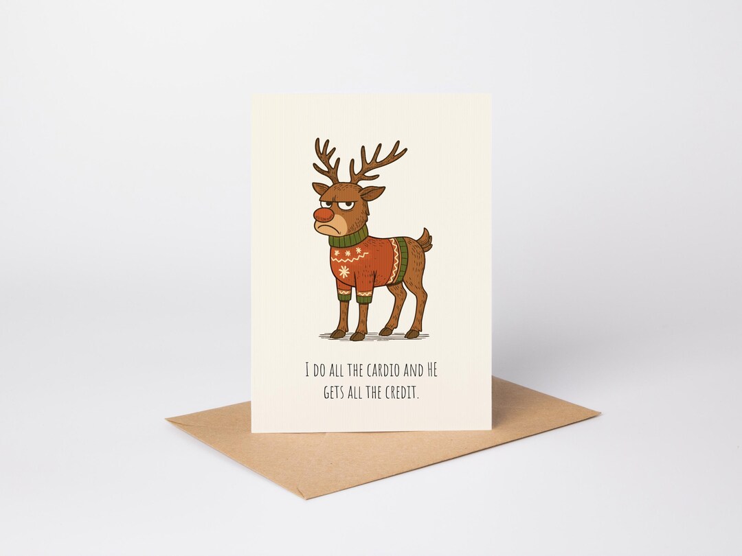Grumpy Reindeer Christmas Card - Etsy