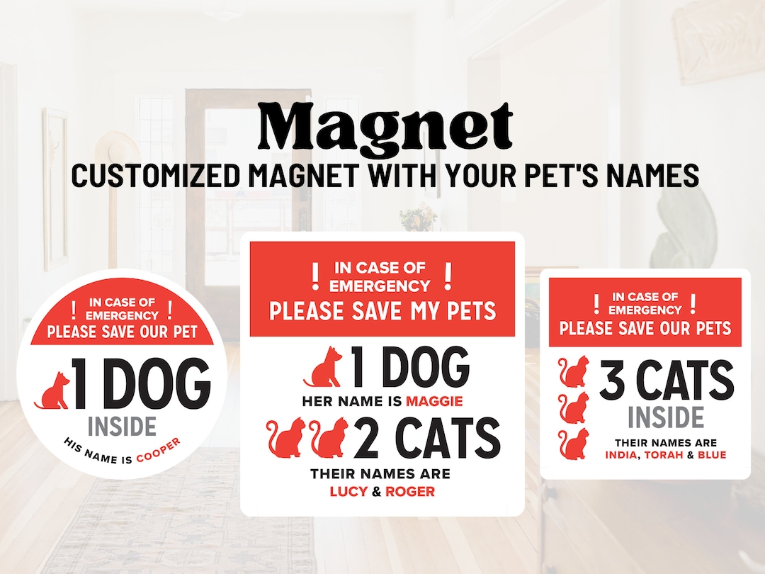 Customized Pet Inside Emergency Magnet With Names, Emergency Pet Magnet ...