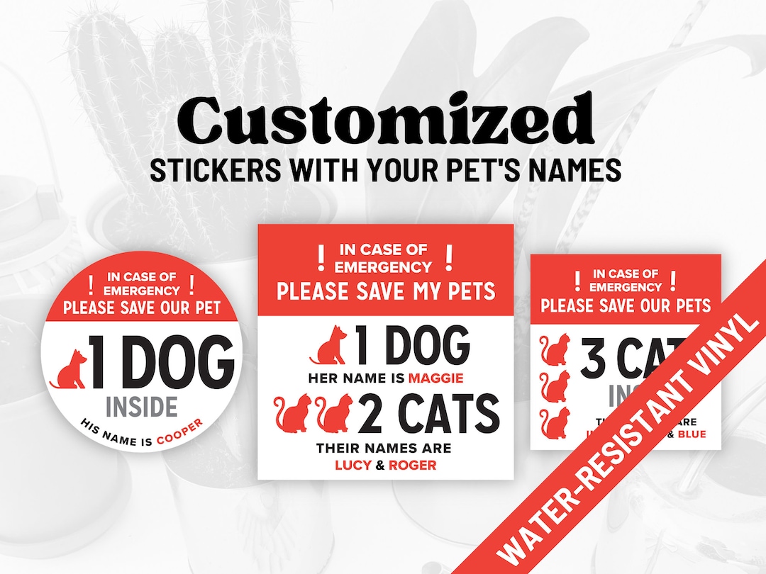 Customized Pet Inside Emergency Sticker With Names, Emergency Pet ...