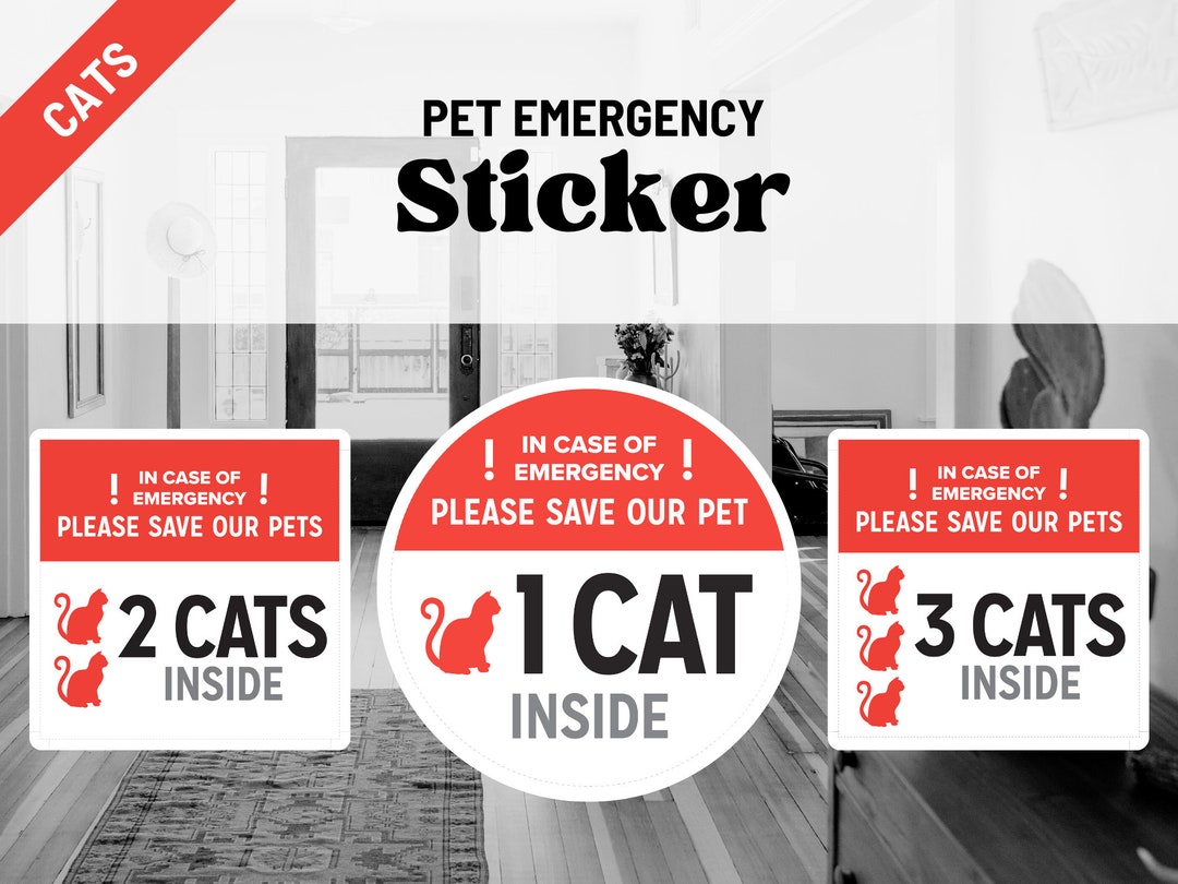 Cat Pet Inside Emergency Sticker, Emergency Pet Sticker, Pet Rescue ...