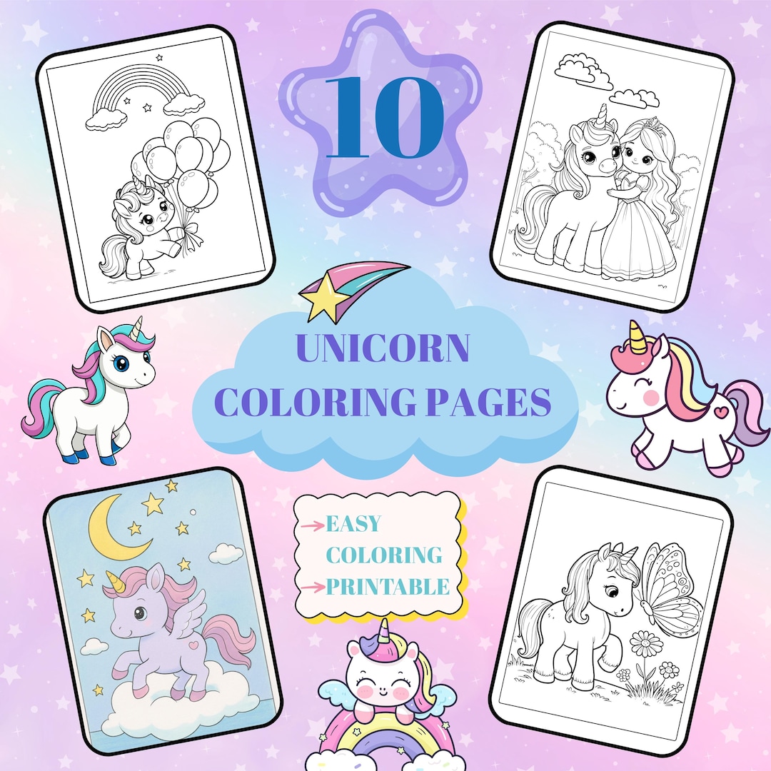 Unicorn Coloring Pages, Magical Fantasy Art for Kids (PDF Printable ...