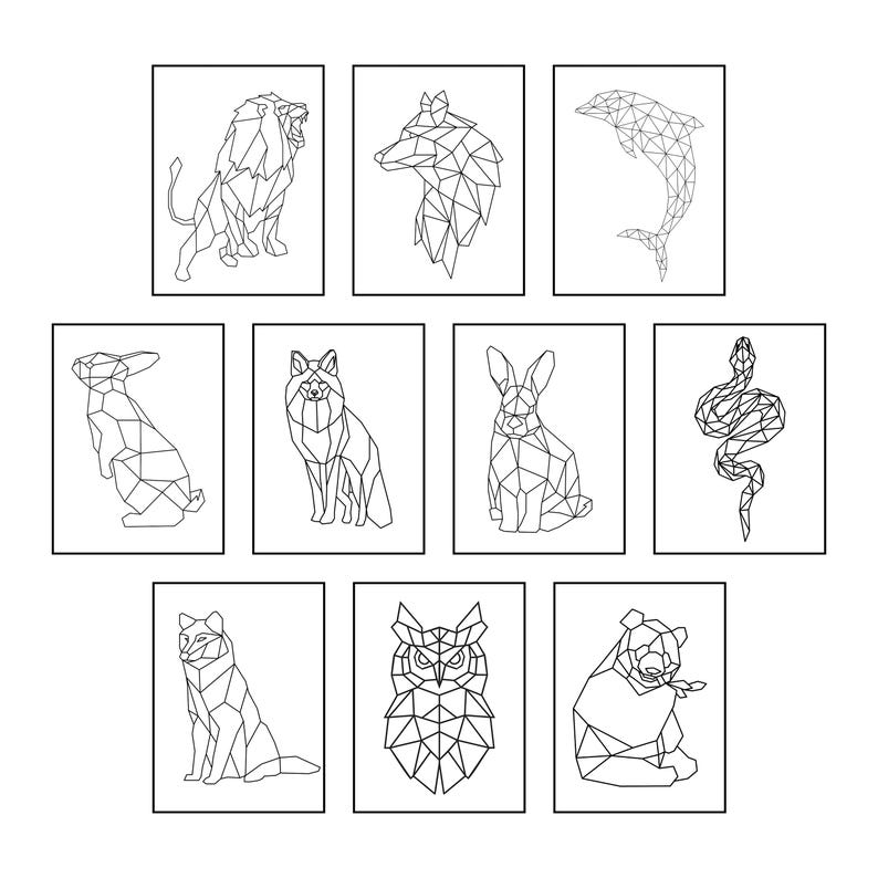 Geometric Animal Coloring Pages, Printable Polygon Animal Art for Kids ...