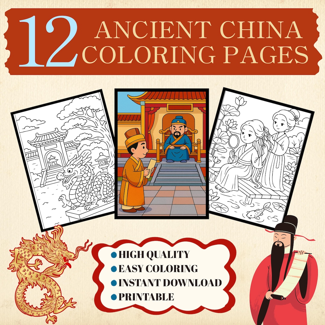 Ancient China Coloring Pages, Chinese History Printable Sheets ...