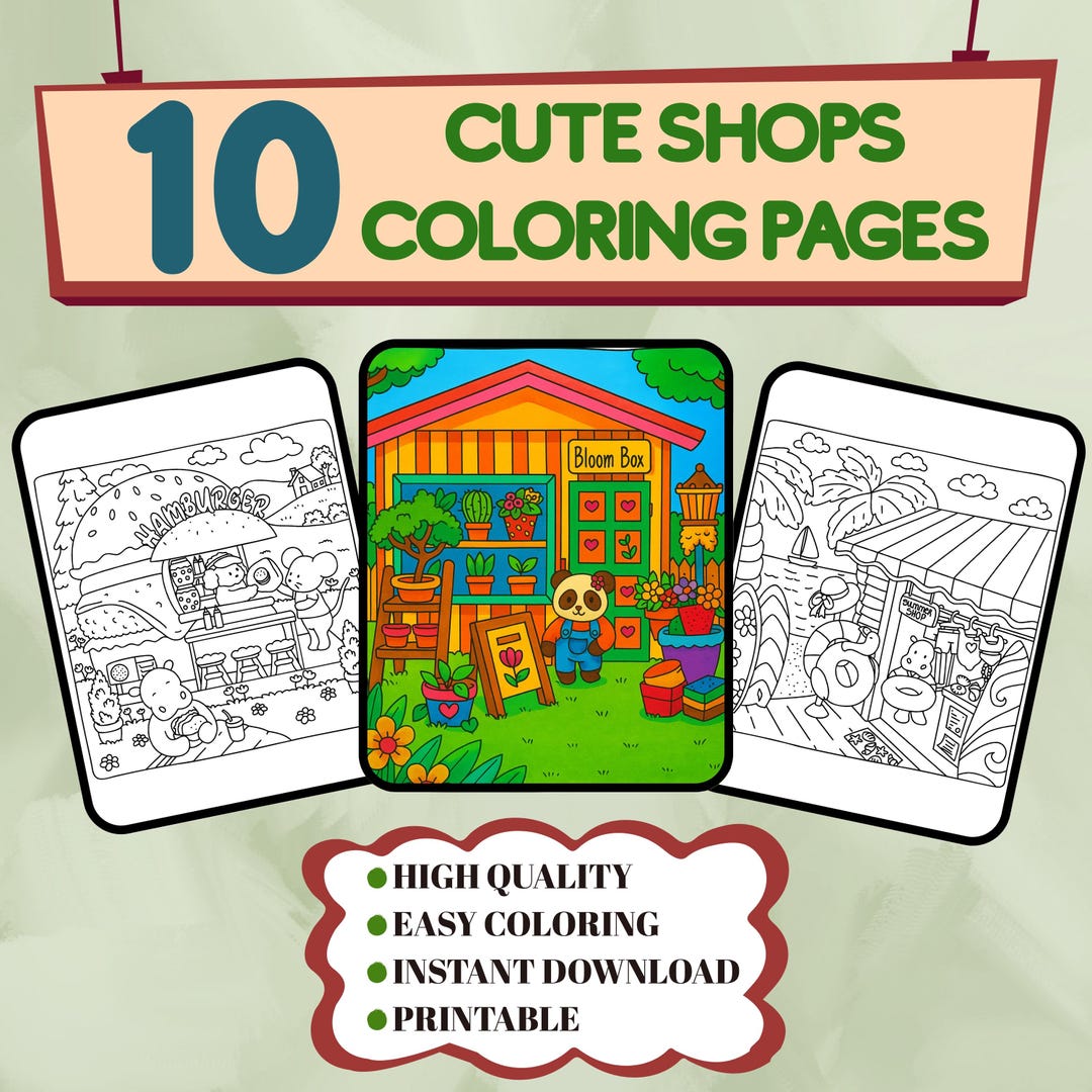 Cute Shops Coloring Pages, Adorable Storefront Printable Sheets, Fun ...
