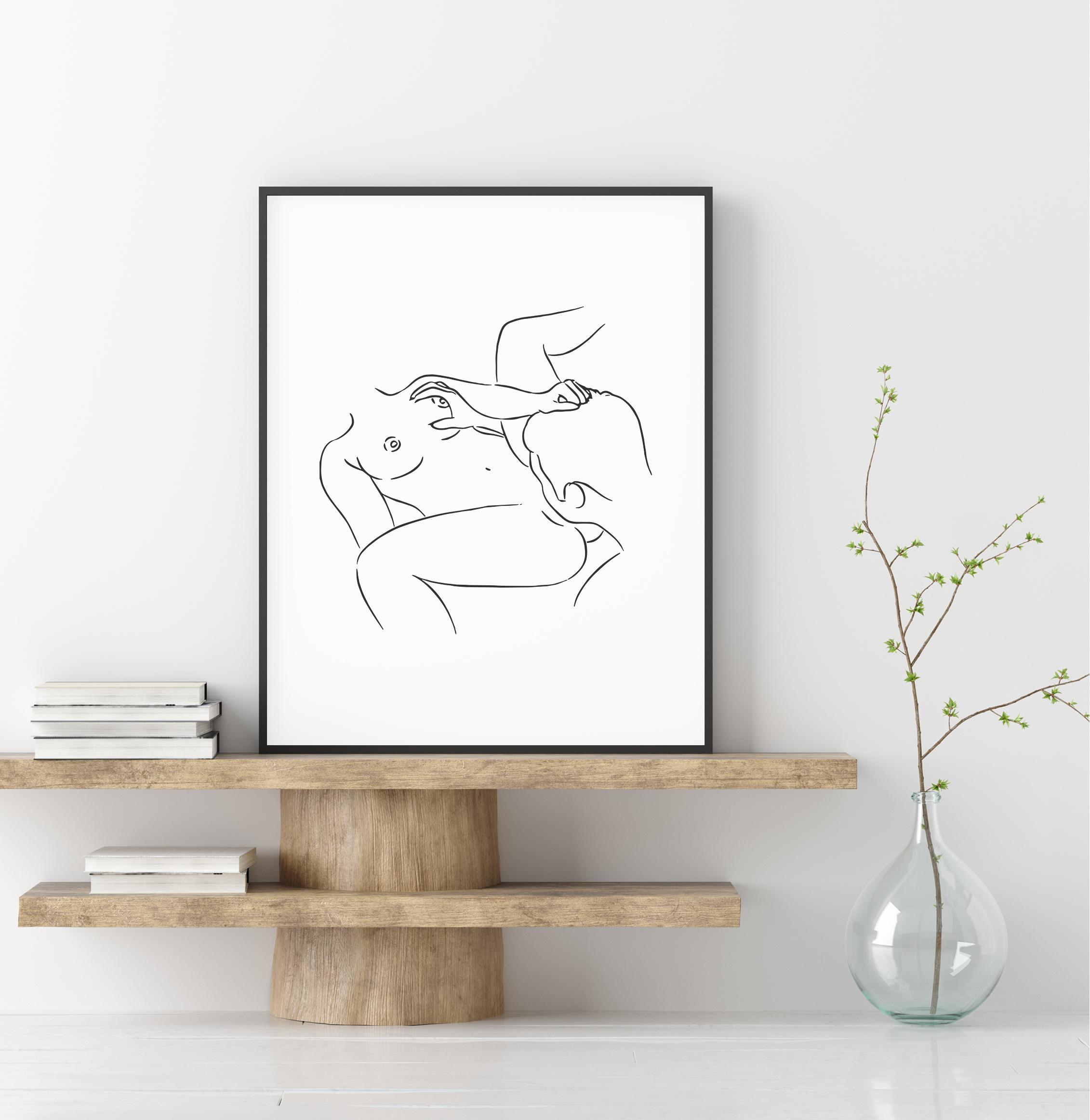 Sensual Embrace Line Art Print, Minimalist Couple Drawing (digital ...