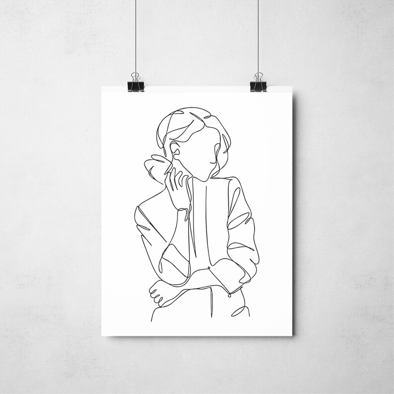 Minimalist Elegant Woman Line Art, Stylish Female Silhouette Drawing ...