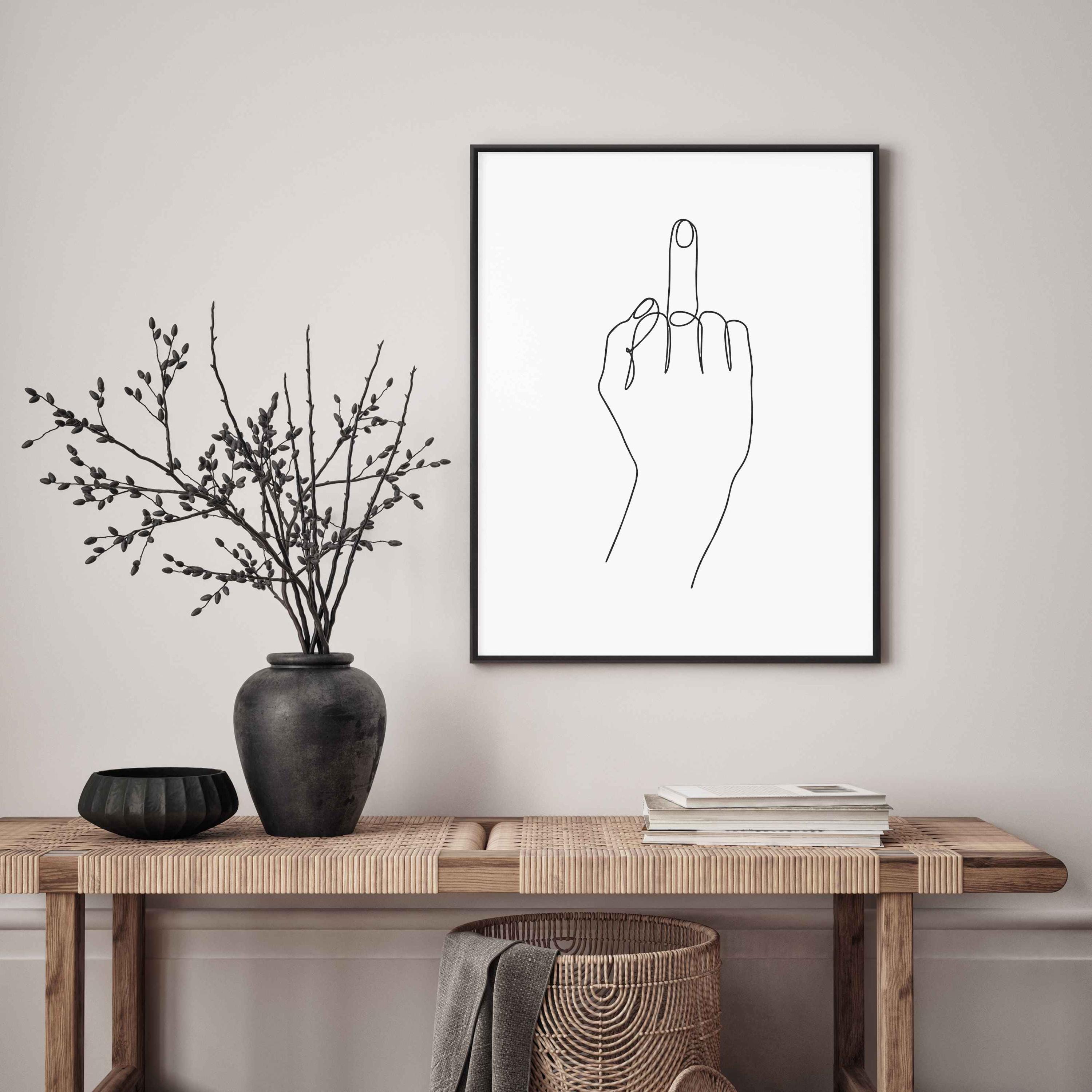 Minimalist Middle Finger Line Art, Bold Hand Gesture Drawing, Sassy ...