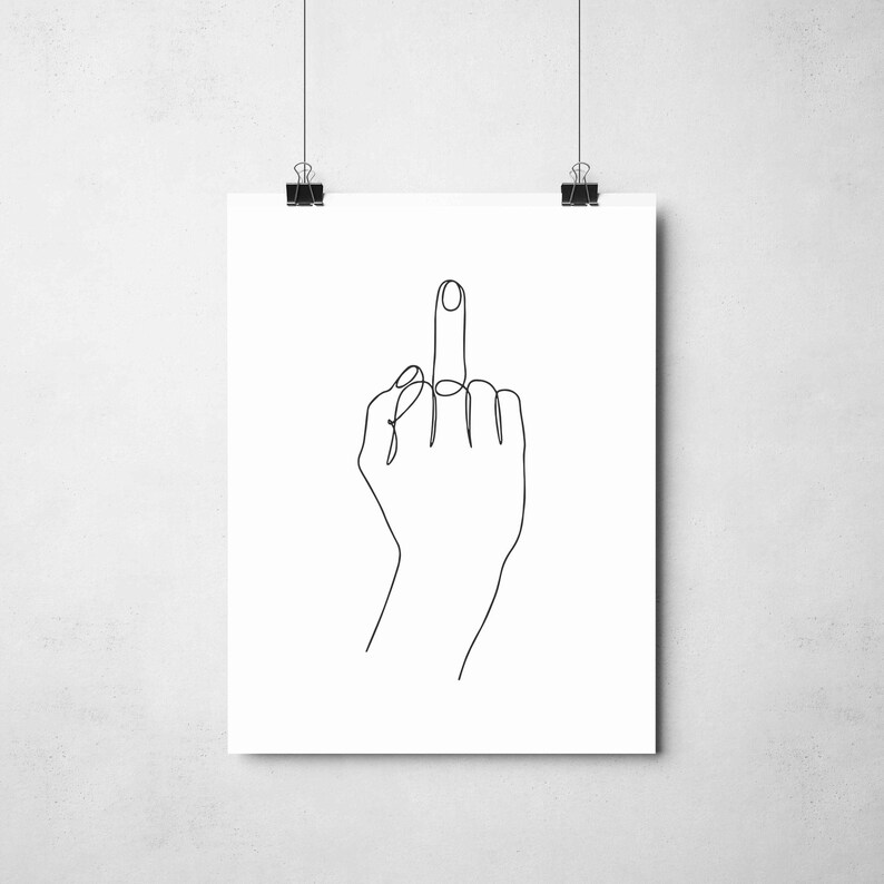 Minimalist Middle Finger Line Art, Bold Hand Gesture Drawing, Sassy ...