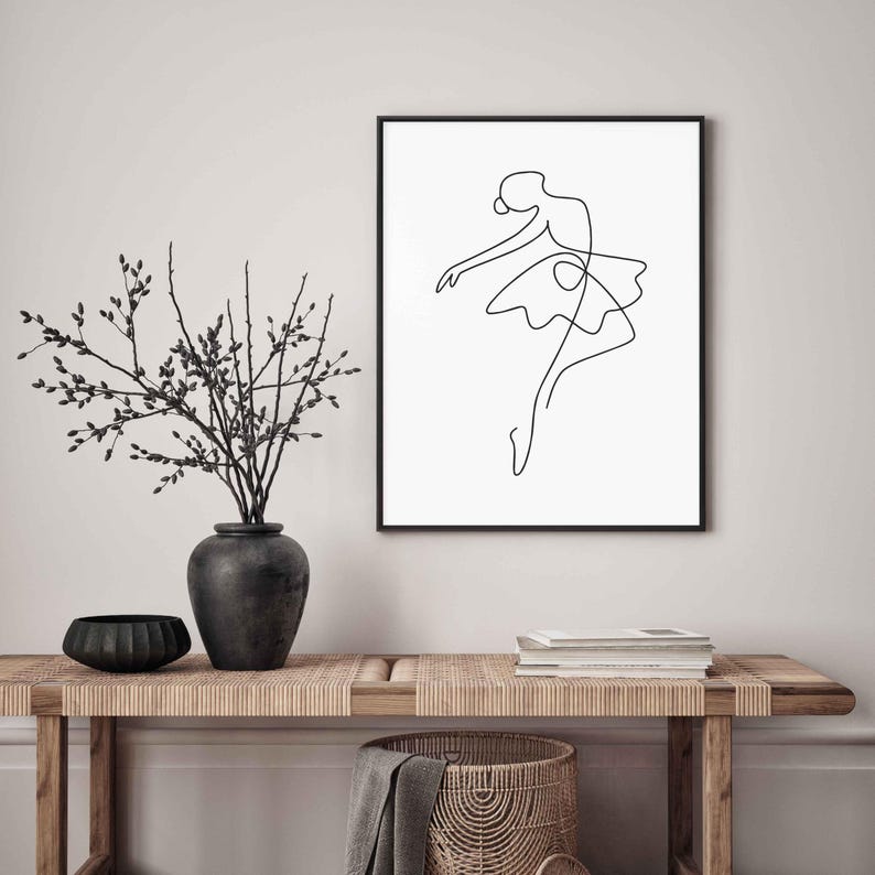 Minimalist Ballerina Line Art, Graceful Ballet Dancer Sketch, Elegant ...