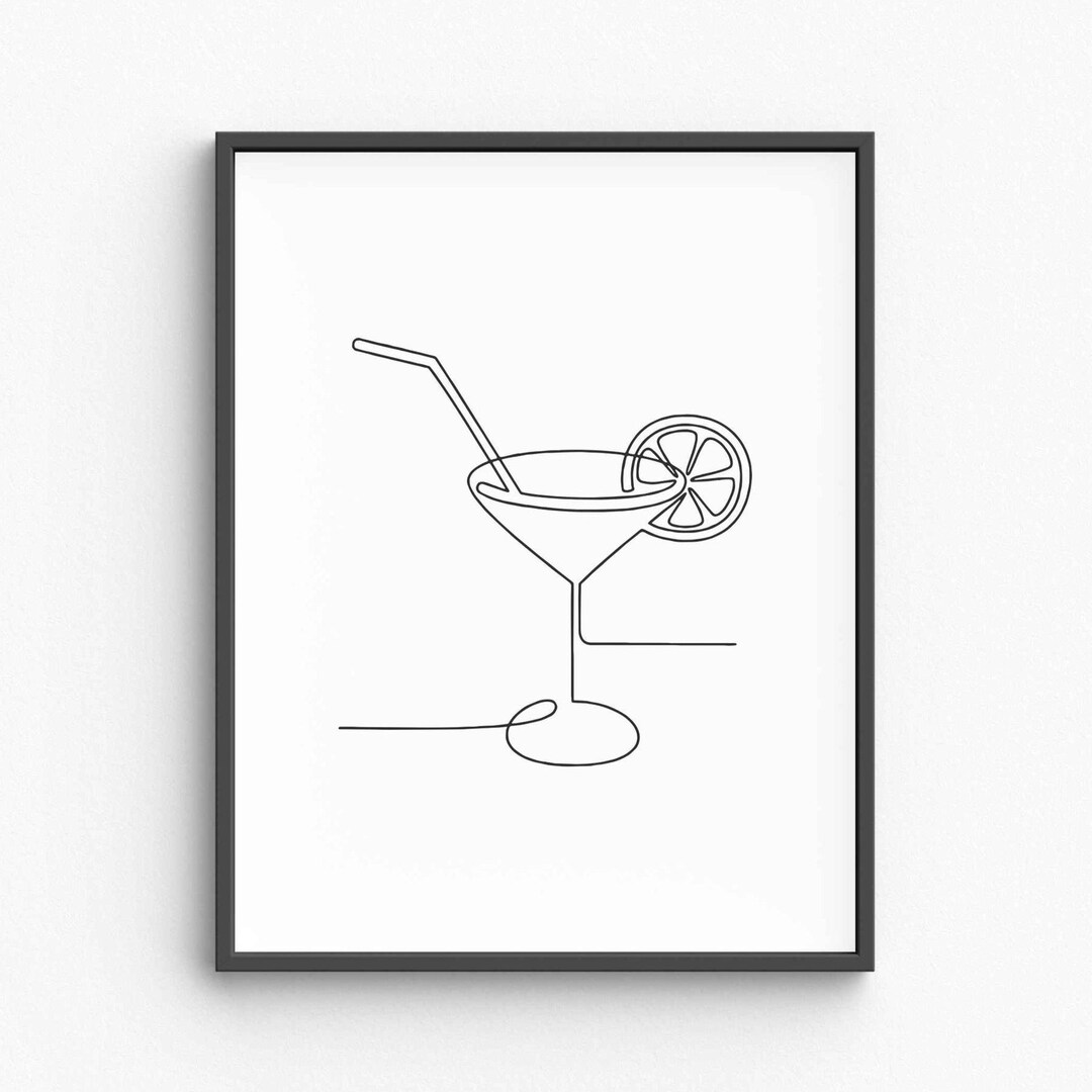 Minimalist Martini Glass Line Art, Elegant Cocktail Drawing, Modern Bar ...