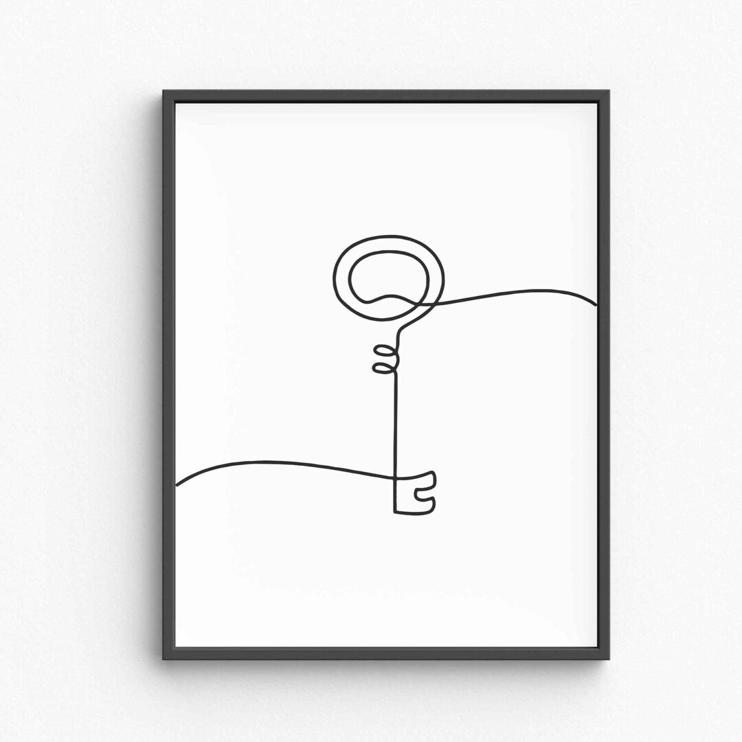 Minimalist Key Line Art Print, Vintage Skeleton Key Drawing (digital ...
