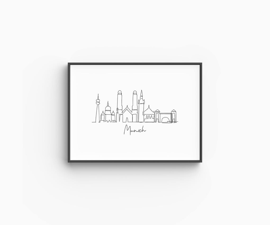 Munich Line Art, City Silhouette Wall Print, Minimalist Munich Poster ...