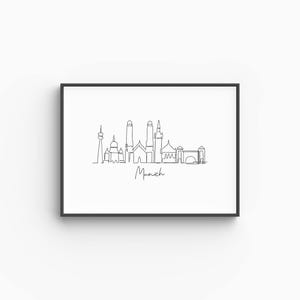 Munich Line Art, City Silhouette Wall Print, Minimalist Munich Poster ...