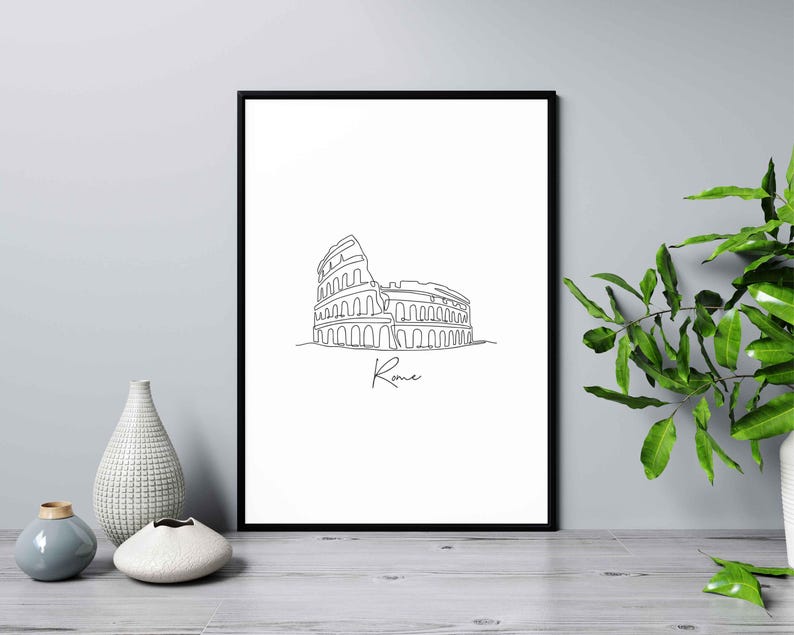 Rome Colosseum Line Art Print, Minimalist Italy Wall Decor (digital ...