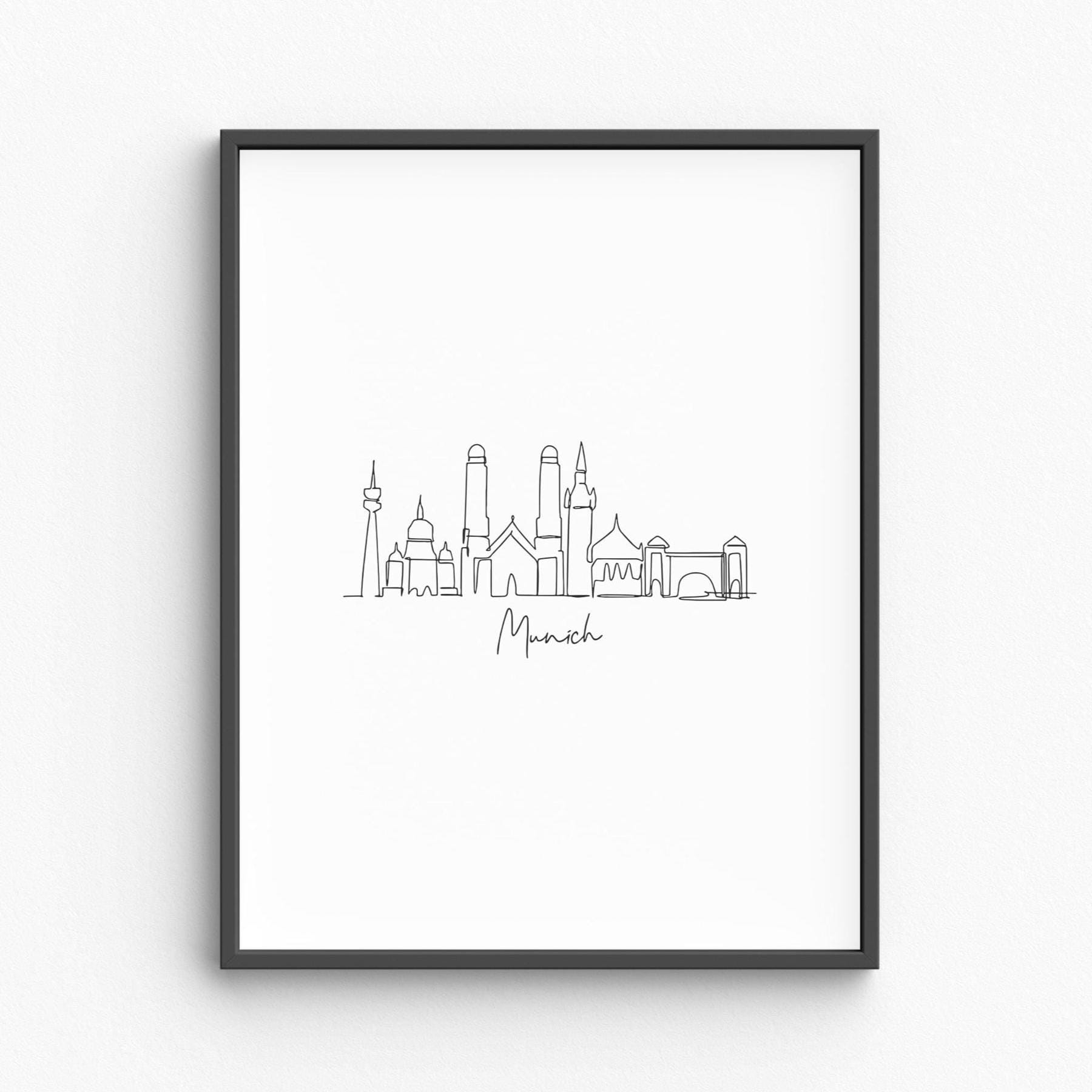 Munich Line Art, City Silhouette Wall Print, Minimalist Munich Poster ...