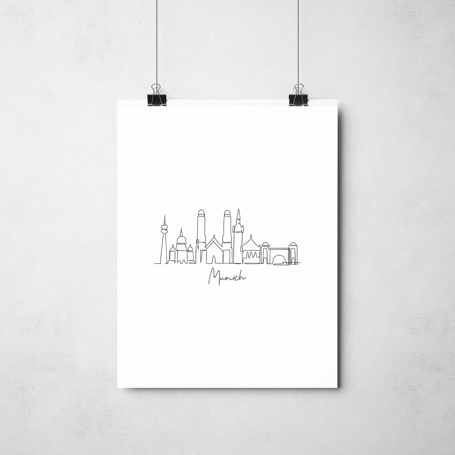 Munich Line Art, City Silhouette Wall Print, Minimalist Munich Poster ...