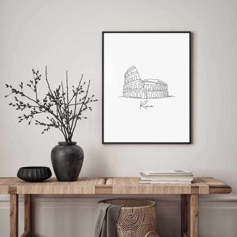 Rome Colosseum Line Art Print, Minimalist Italy Wall Decor (digital ...