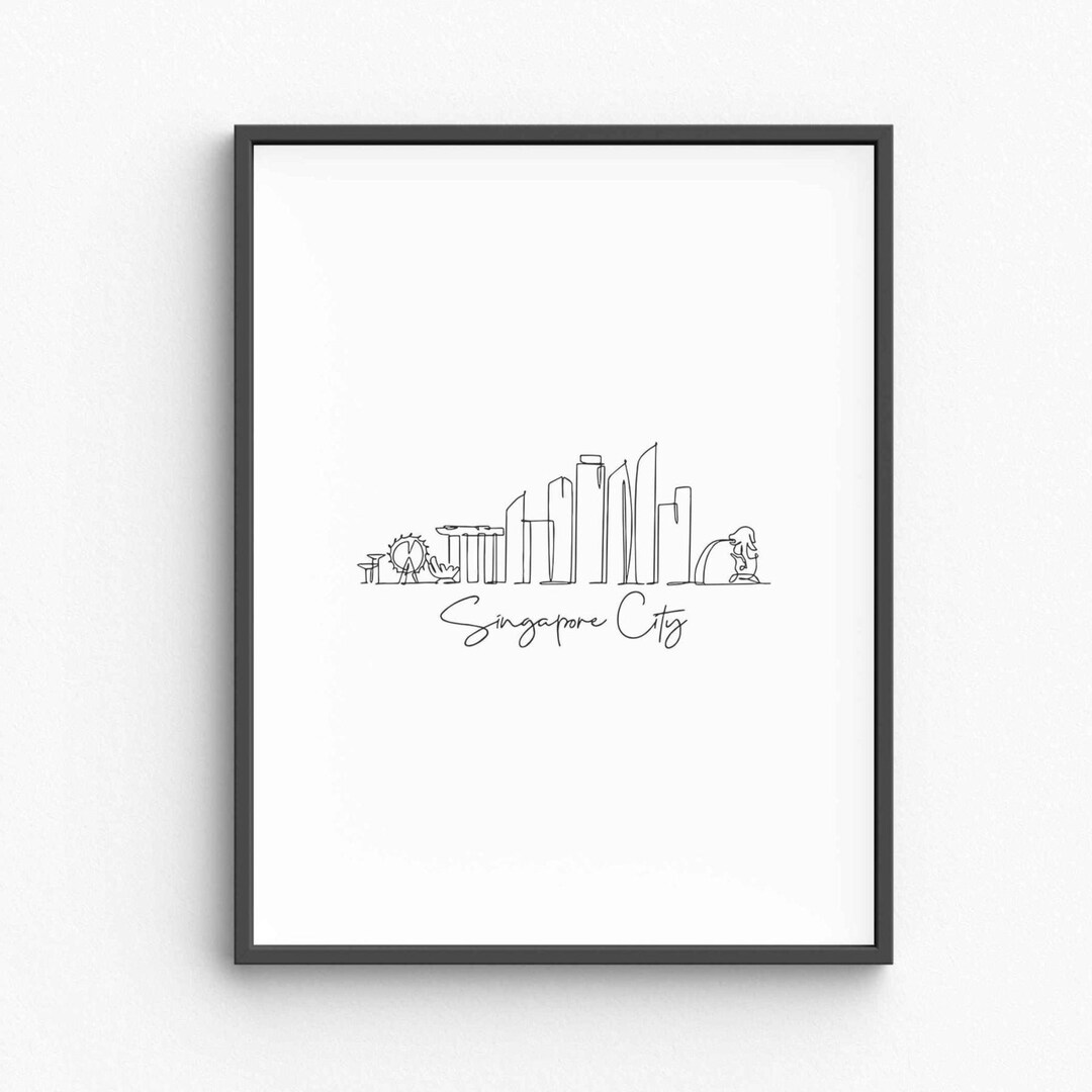 Singapore City Line Art Print, Minimalist Urban Asia Travel Poster ...