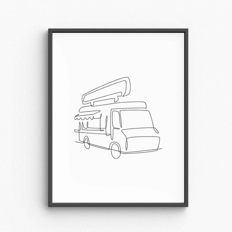 Minimalist Hot Dog Cart Line Art Print, Retro Kitchen Decor (digital ...