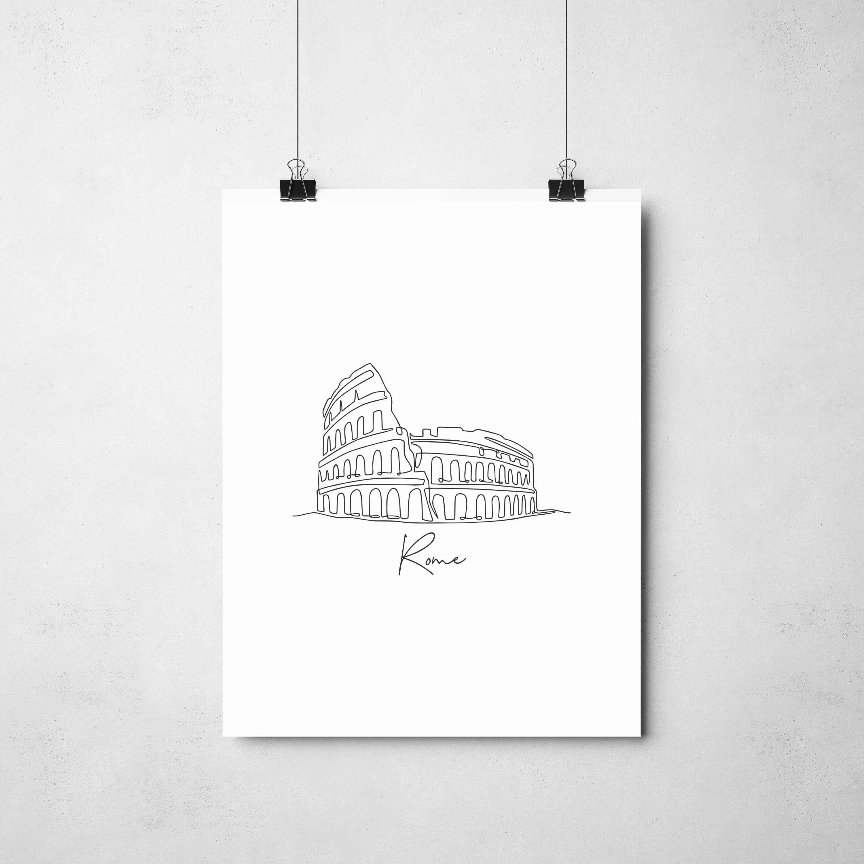 Rome Colosseum Line Art, Minimalist Roman Architecture Print, Italy ...