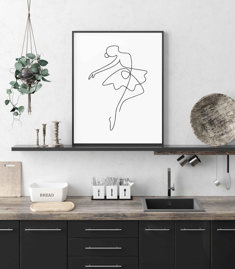 Minimalist Ballerina Line Art Print, Elegant Ballet Dancer Sketch ...