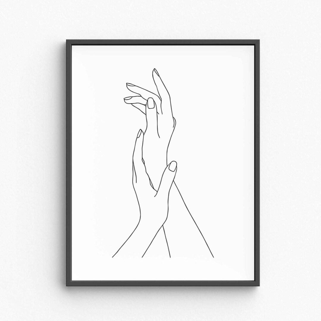 Minimalist Intimate Hands Line Art, Sensual Embrace Drawing, Two Hands ...