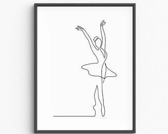 Minimalist Ballerina Line Art Print, Elegant Ballet Dancer Sketch ...