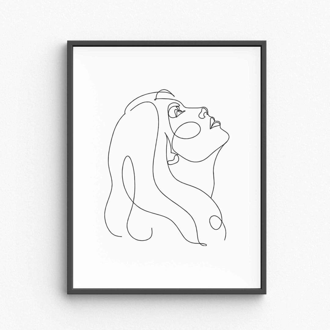 Minimalist Elegant Woman Head Line Art, Graceful Female Silhouette ...