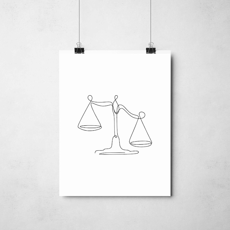 Minimalist Justice Scale Line Art, Symbol of Law and Fairness Drawing ...
