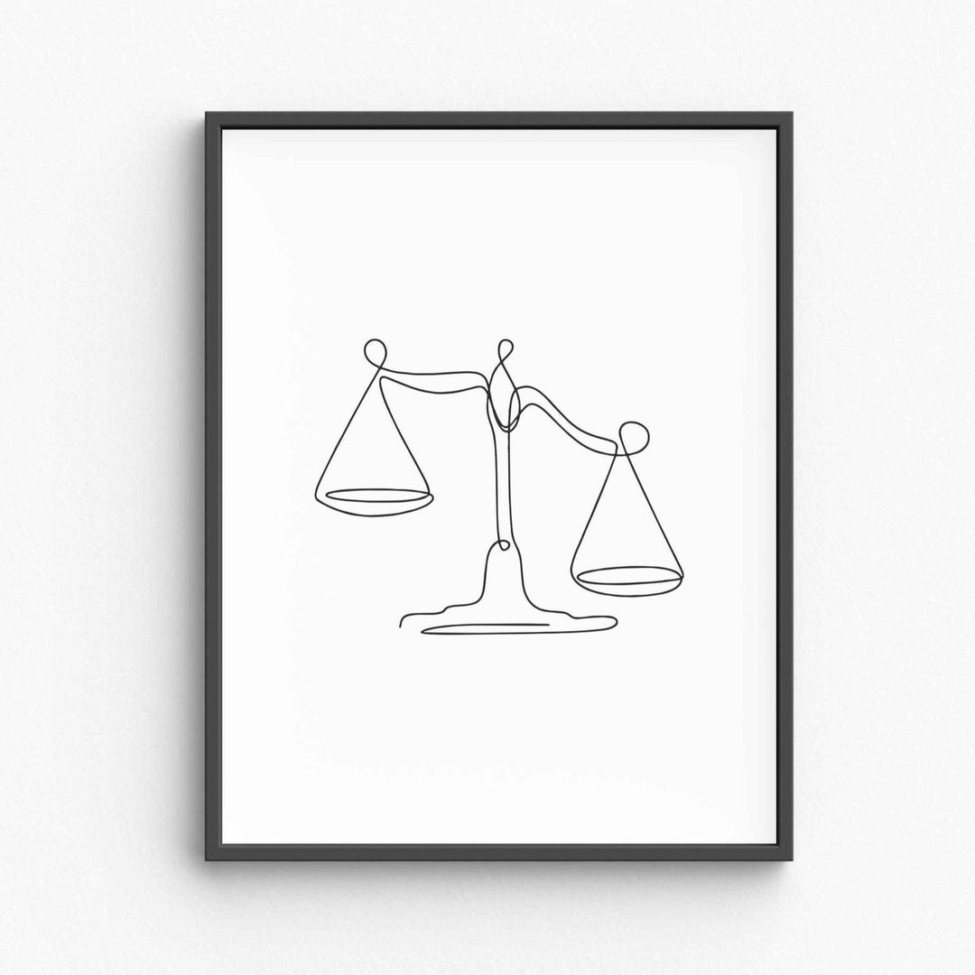 Minimalist Justice Scale Line Art, Symbol of Law and Fairness Drawing ...