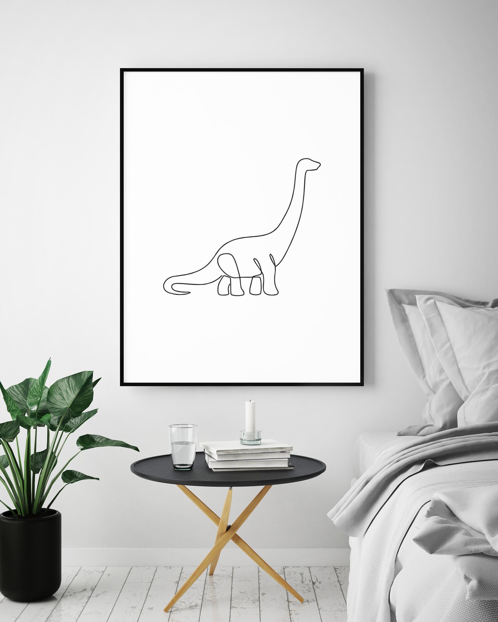 Dinosaur Line Art, Minimalist Dino Print, Prehistoric Animal Wall Art ...