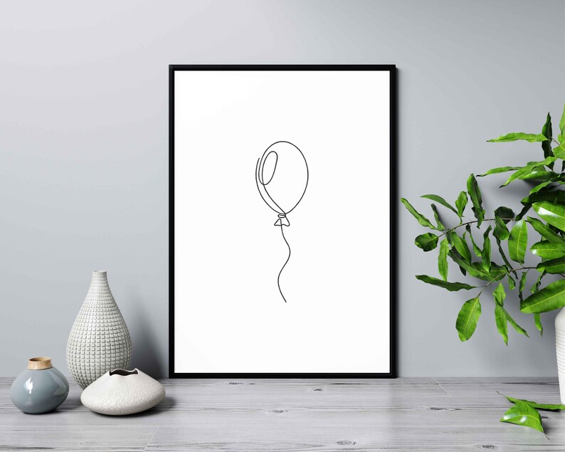 Minimalist Balloon Line Art, Whimsical Floating Sketch, Playful Airy ...