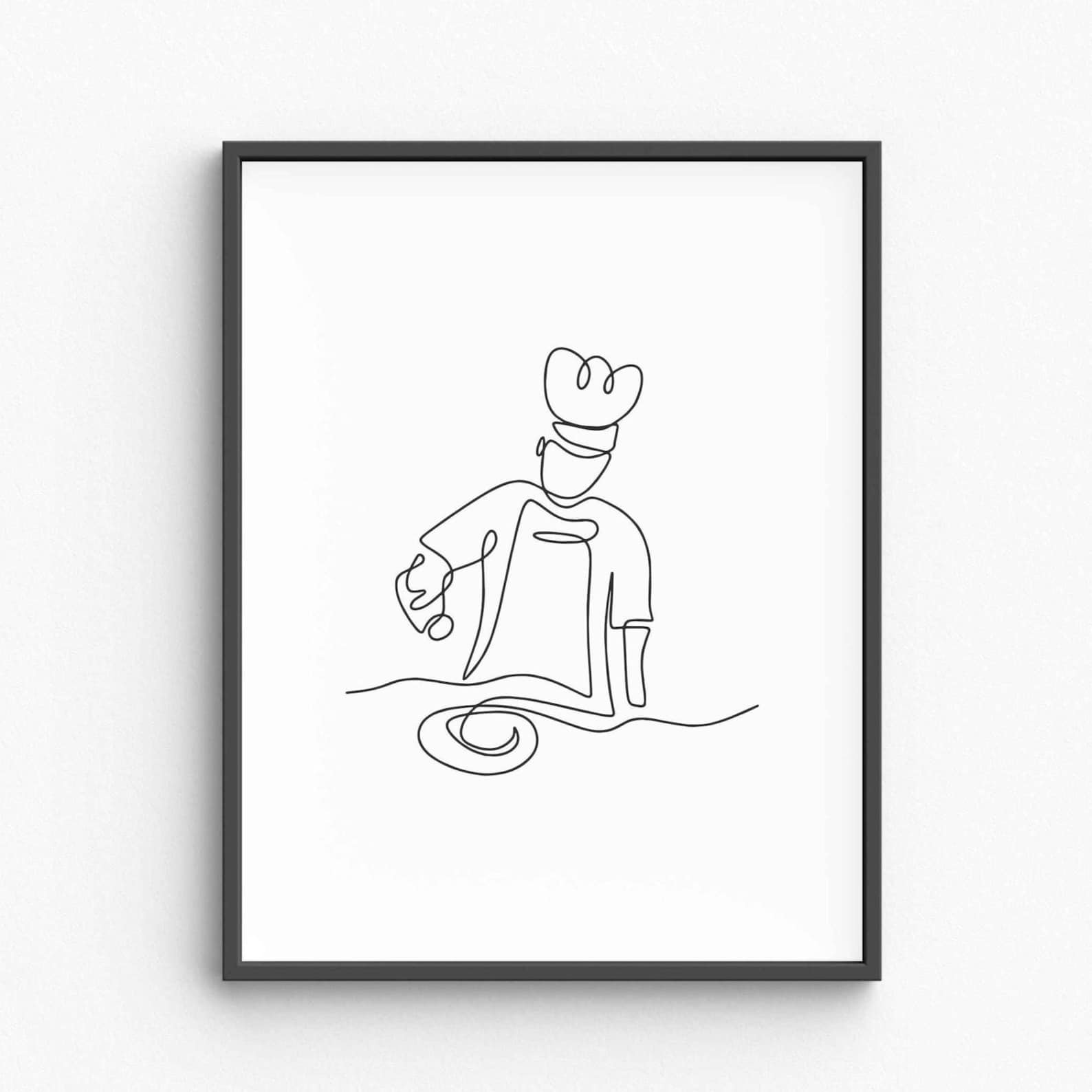 Minimalist Chef Line Art, Kitchen Wall Print, Black White Cook Drawing ...