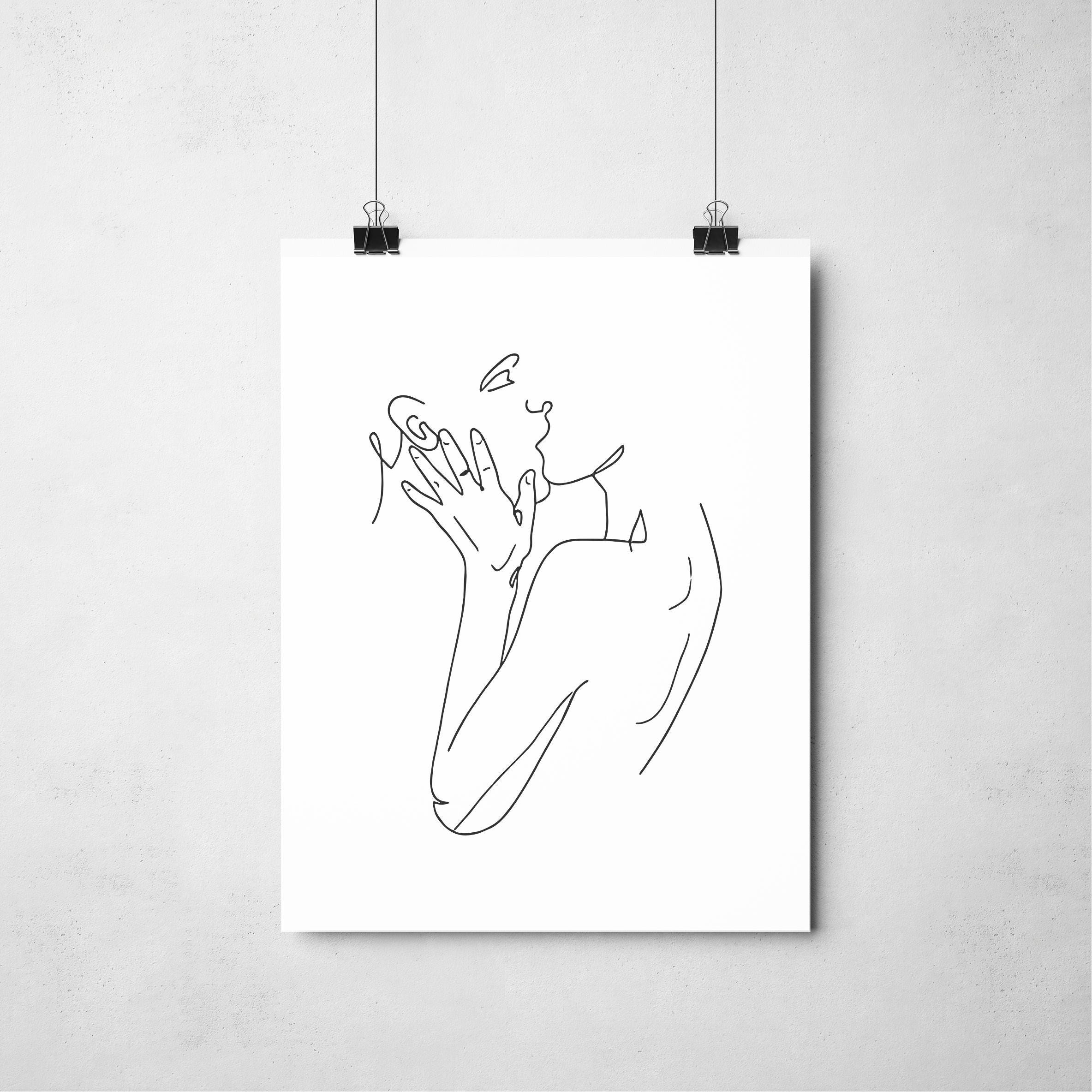 Minimalist Couple Kiss Art, Romantic Line Drawing, Lovers Wall Art ...