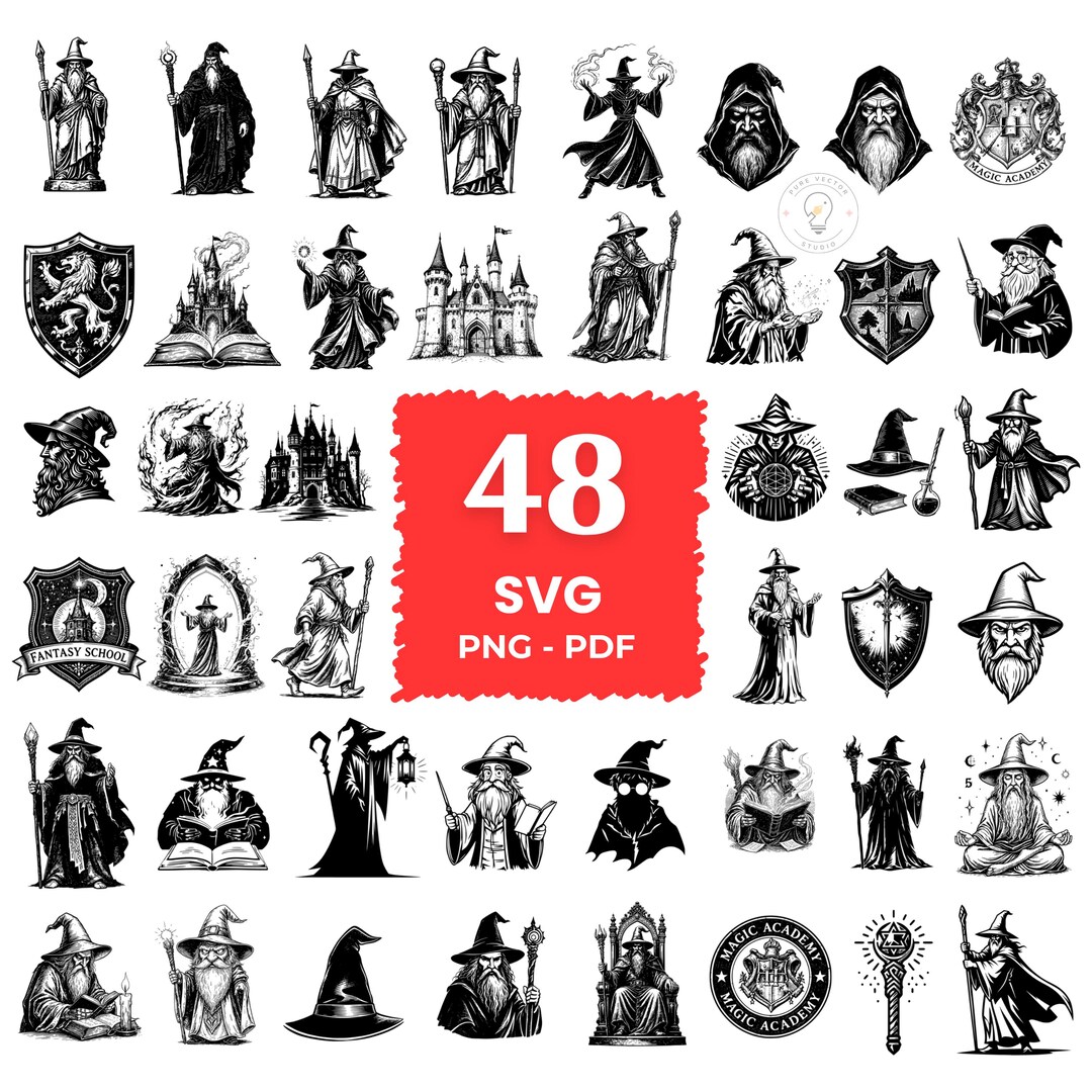 Wizard SVG Bundle | Magician PNG | Sorcerer SVG | Mystical Magician Cut ...