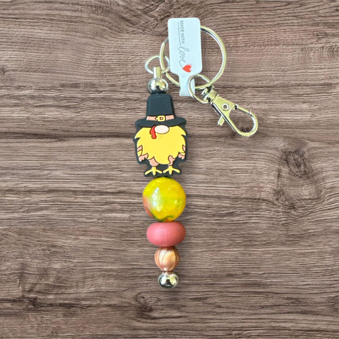 Thanksgiving Turkey Beaded Keychain | Fall Pilgrim Turkey Gift - Etsy