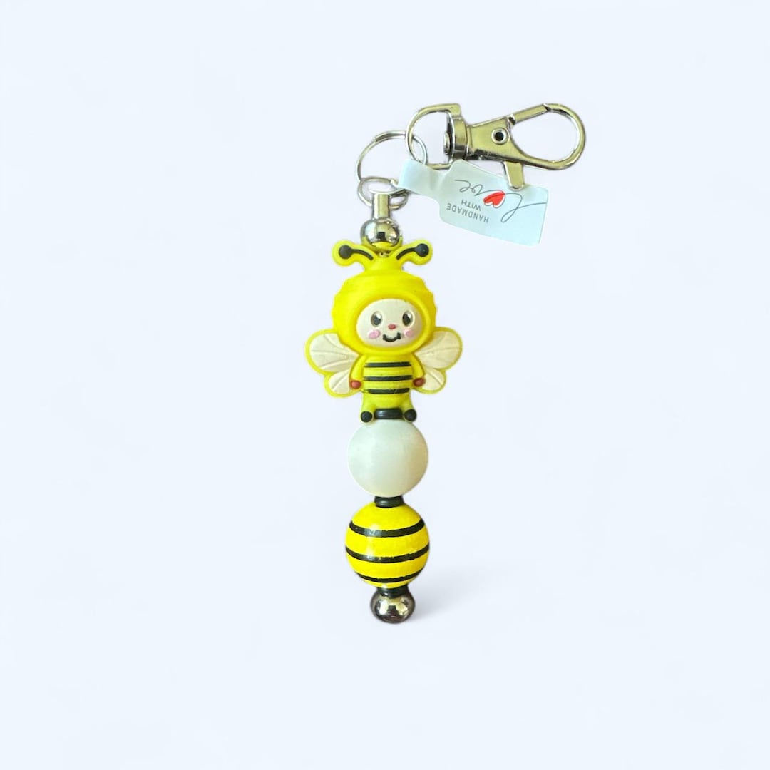 Bee Happy Beaded Keychain | Bumblebee Charm, Spring Accessory - Etsy