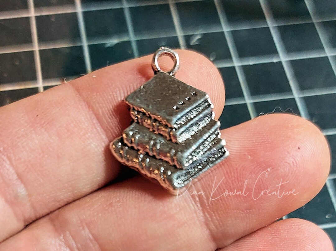 Stack of Books Charm Silver Tone - Etsy
