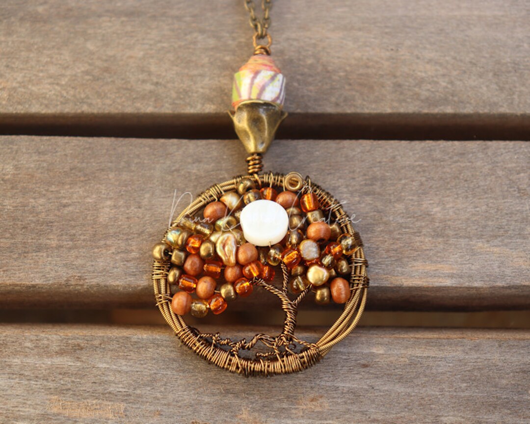 Upcycled Guitar String Tree of Life Necklace Glass, Paper, and Mother ...