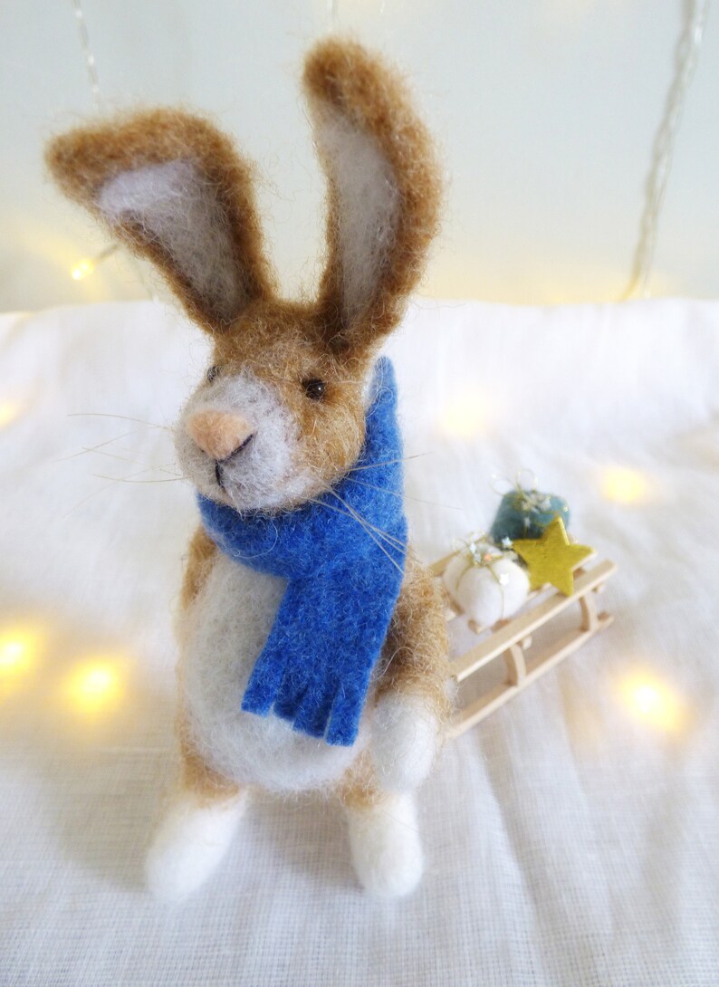 Needle Felted Animal Rabbit pulling a sledge Gift | Etsy