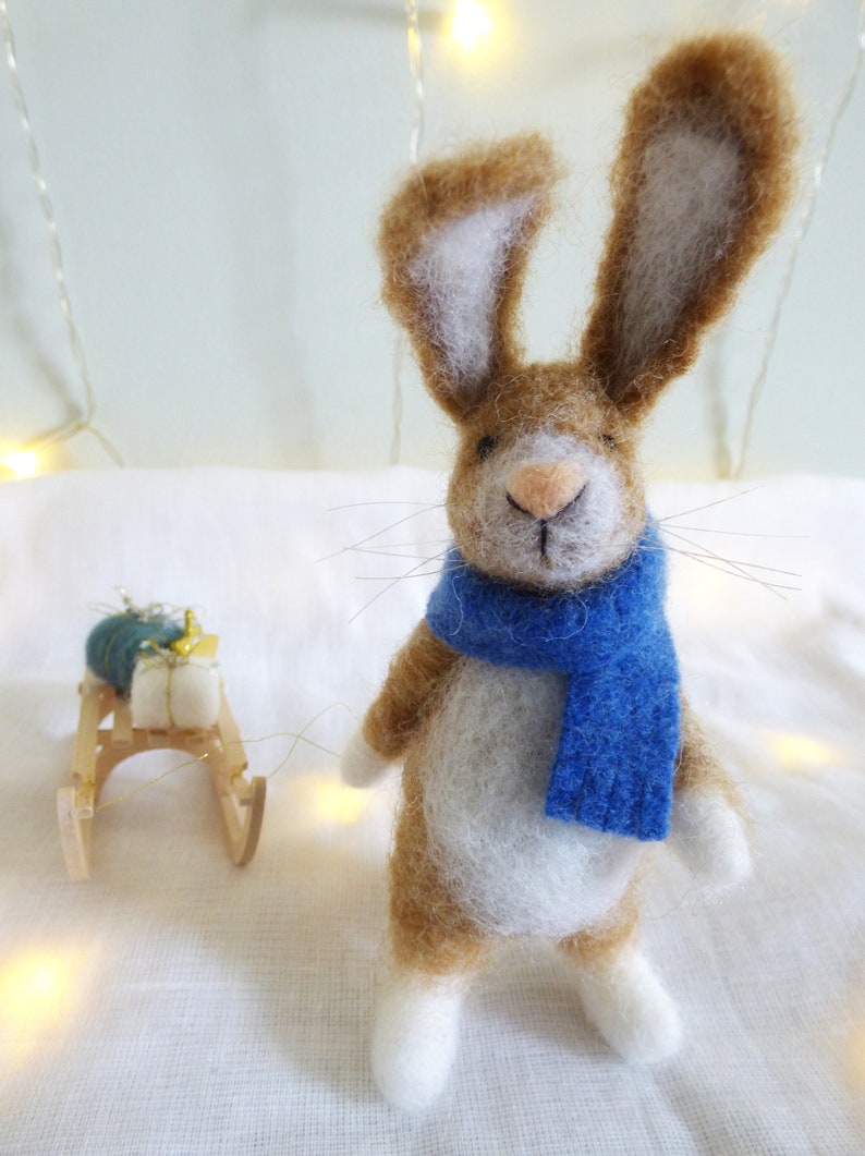 Needle Felted Animal Rabbit pulling a sledge Gift | Etsy