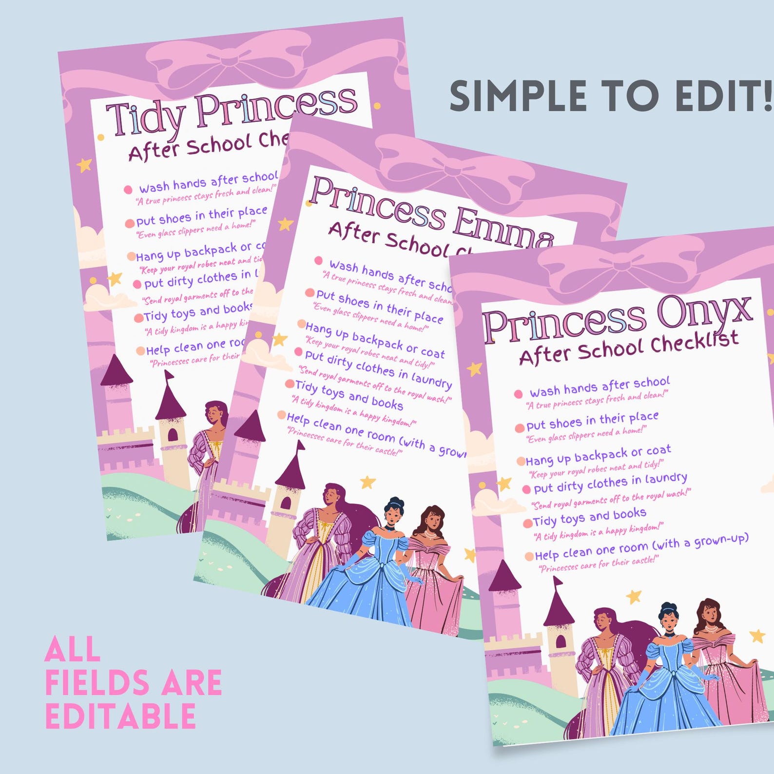 Tidy Princess After-school Checklist: Kids Chore Chart (printable) - Etsy