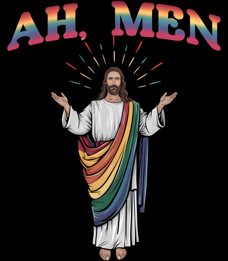 Ah Men PNG, Gay Pride Jesus Clipart, Funny LGBTQ+ Pride Jesus Clipart ...