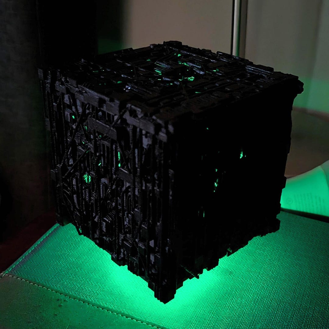 3D Printed Borg Cube Lamp With Green LED - Etsy
